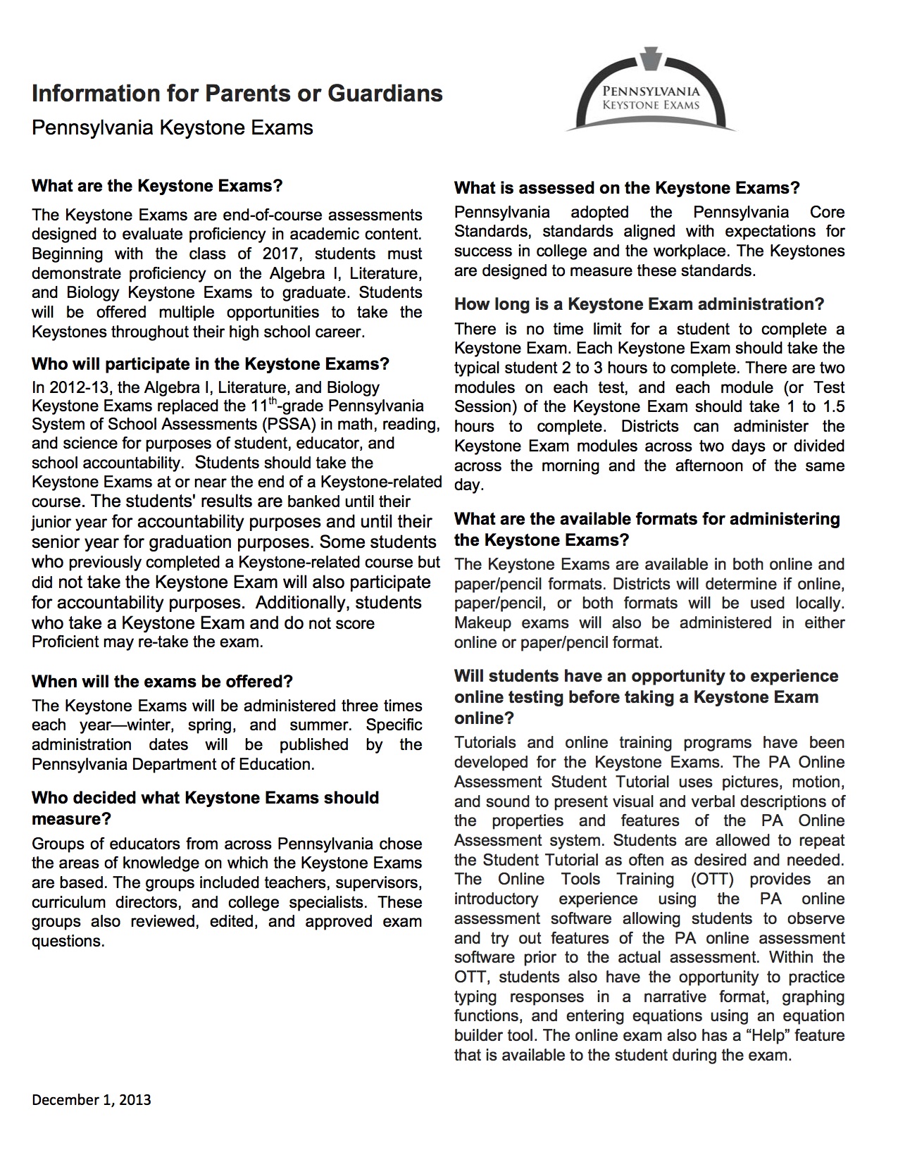 KEYSTONE Exams - Philadelphia Learning Academy West